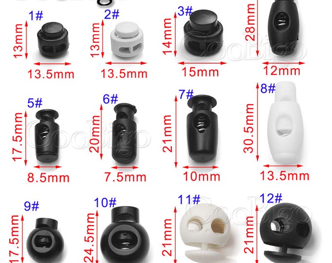 Cord Lock Plastic Stopper Cord End Toggle Clip Buckle Black&white ...