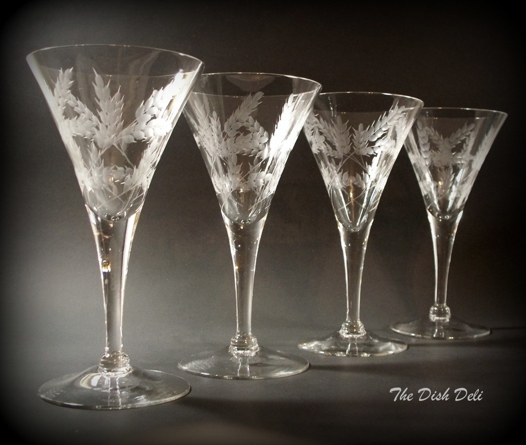 Cambridge? Cocktail Glasses Etched Vintage Stemware Goblets Trumpet ...