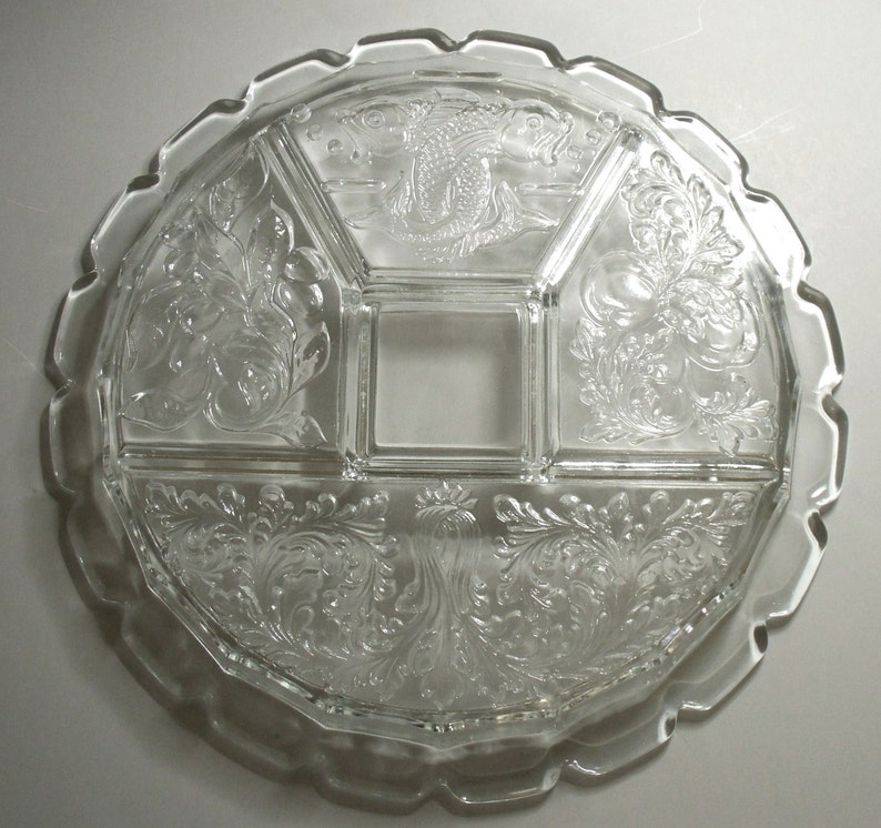 Clear Glass Divided Serving Dish Plate Vegetable Fruit Dip Fish Large ...