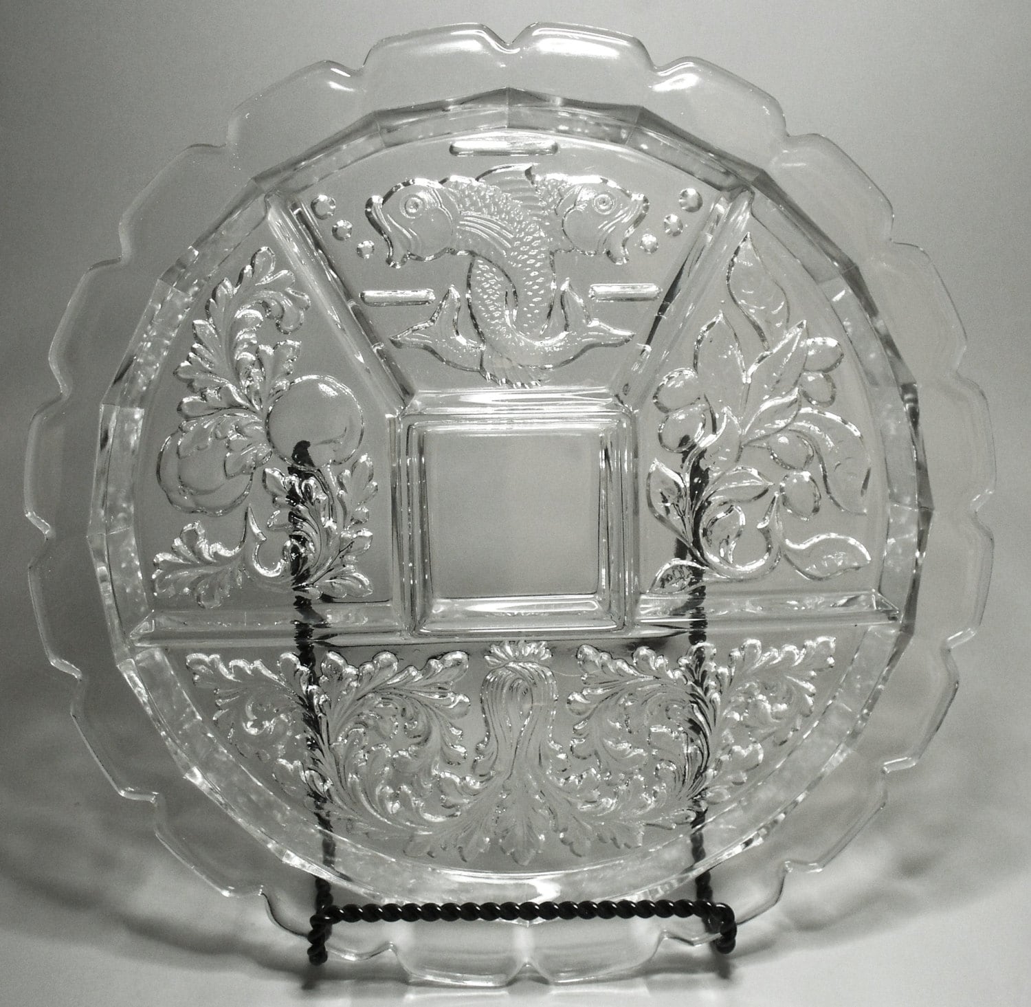 Clear Glass Divided Serving Dish Plate Vegetable Fruit Dip Fish Large ...
