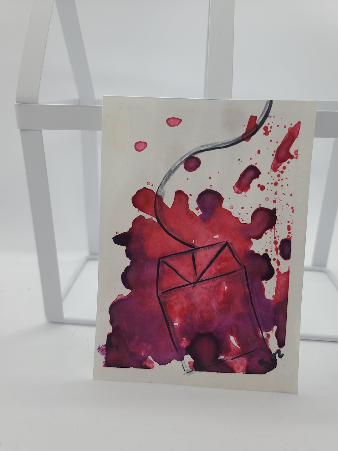 Mini Watercolor Painting: Abstract Red Ink Art (5.5x4 Inches) - Etsy