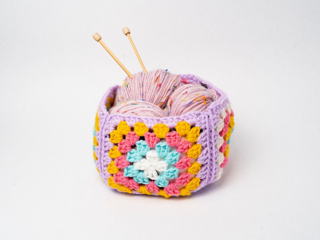 Crochet Granny Square Basket Pattern, Easy Crocheted Squares Storage ...