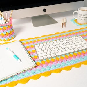 Granny Stripe Crochet Desk Set Pattern | Make A Desk Mat, Coaster ...