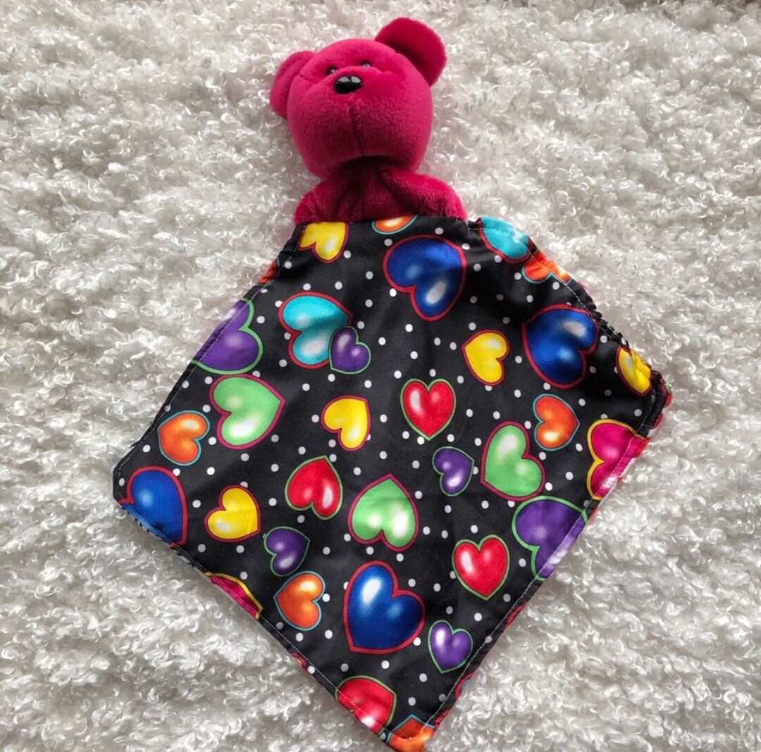 Maroon Teddy Bear Lovie With Carry Blanket Attached, Flannel, Silk ...