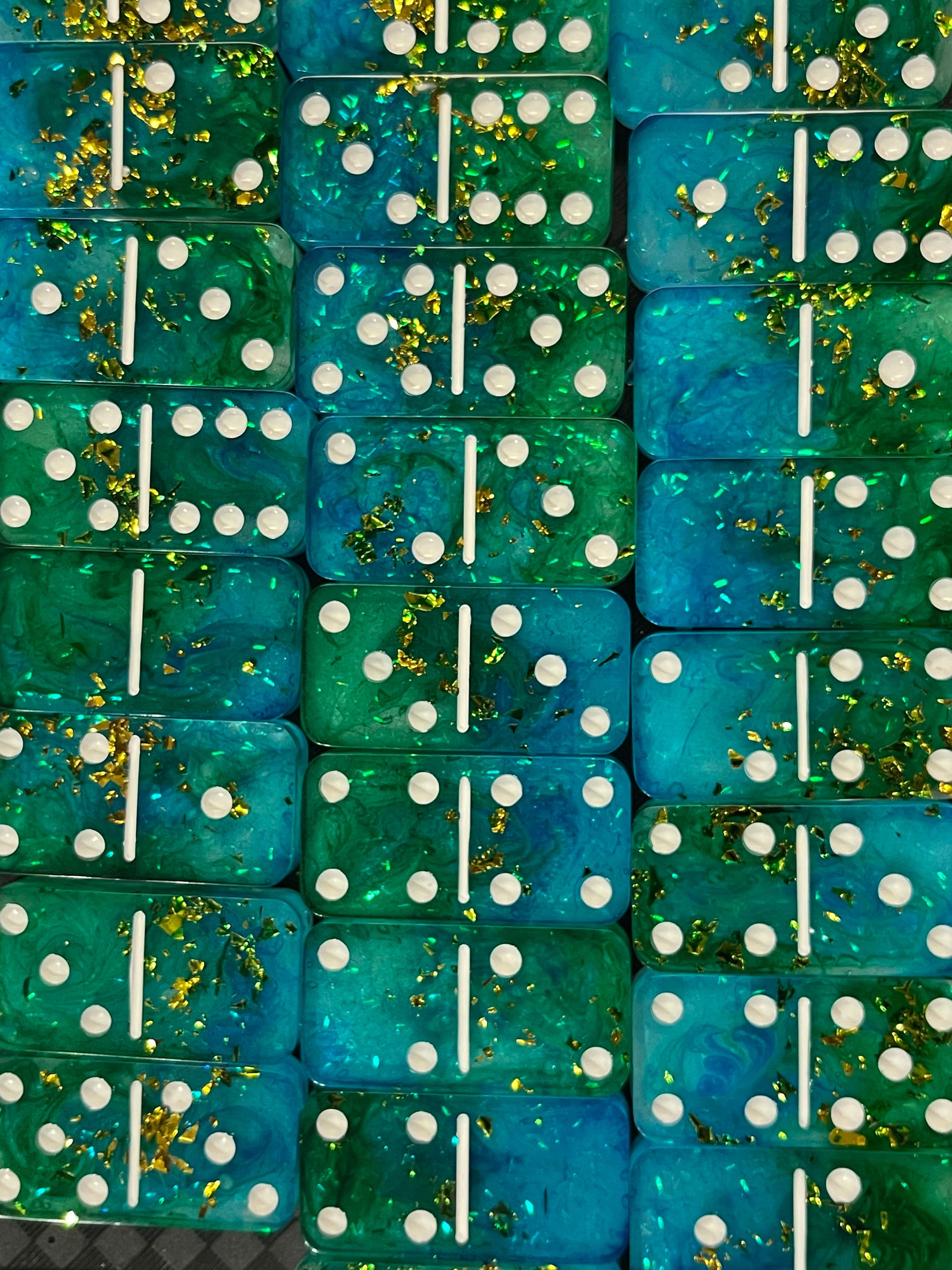Domino Set, Green, Blue,w/ Gold Custom, Game, Handmade Resin, Double ...