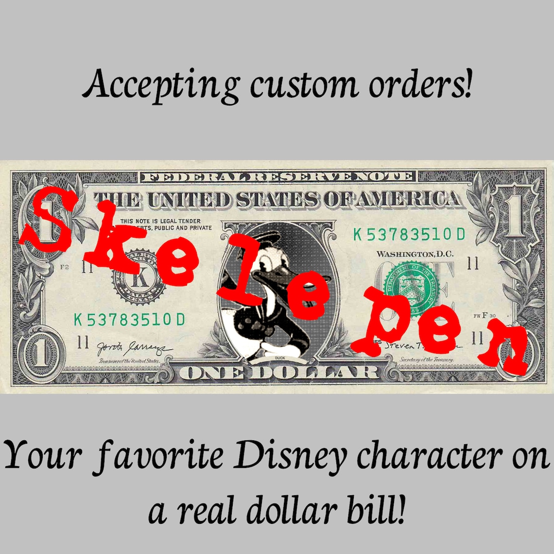 Disney Dollars Donald Duck on a REAL dollar bill Also | Etsy