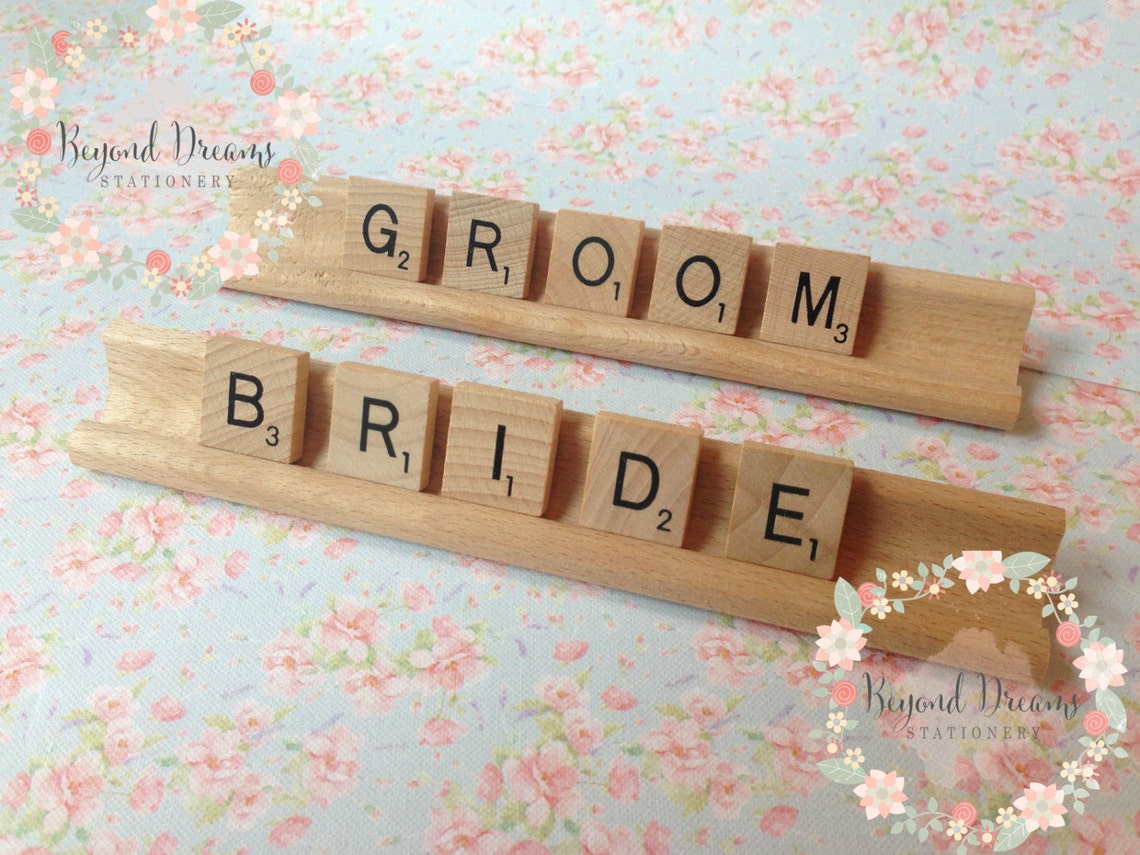 Personalised Wooden Scrabble Rack and Scrabble Letters Tiles Choice of ...