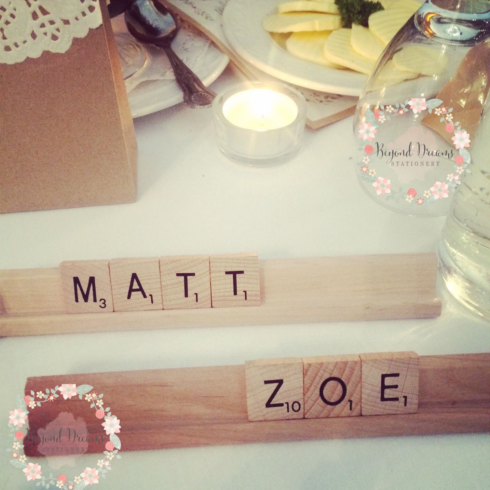 10 Personalised Wooden Scrabble Racks and Choice of Scrabble Letter ...