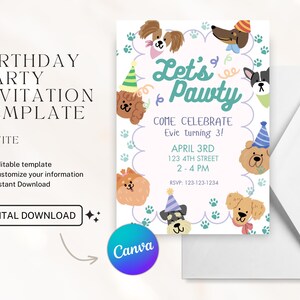 Let’s Pawty Birthday Party Invitation Template Editable With Canva - Etsy