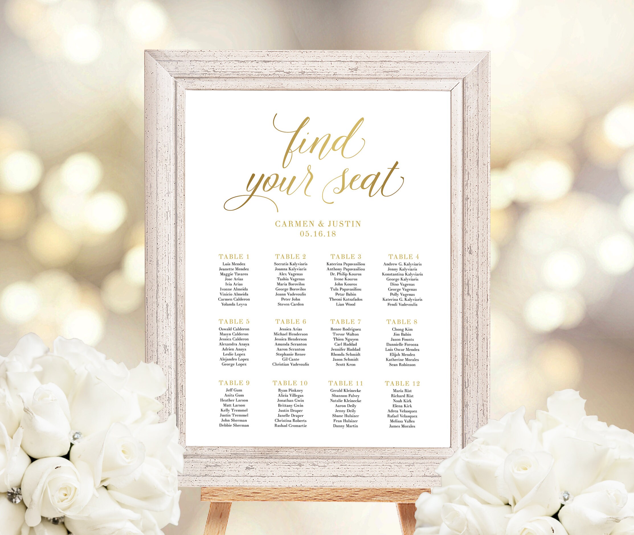 Gold Wedding Seating Chart Poster DIGITAL FILES Seating Chart Wedding ...