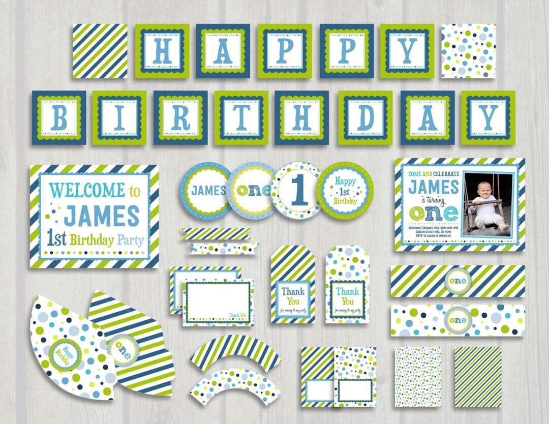 Blue and Green Birthday, Boy First Birthday Party Pack, First Birthday ...