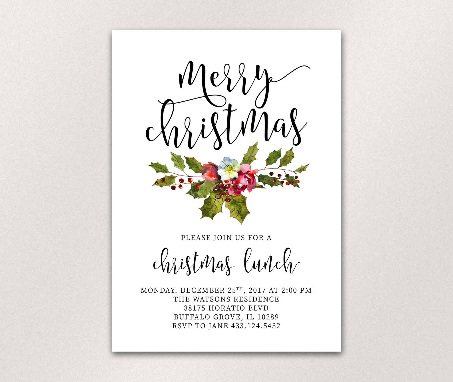 Christmas Invitation Christmas Lunch Invitation Christmas Etsy