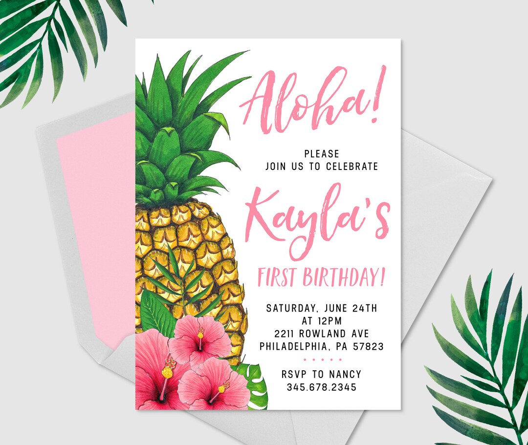 Pineapple Birthday Invitation, Tropical Aloha Birthday Invitation ...