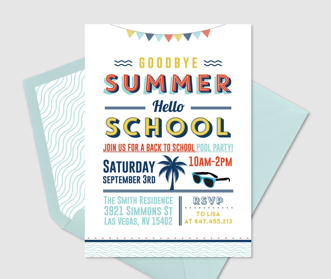 Back to School Party Invitation, End of Summer, School Starts Party ...