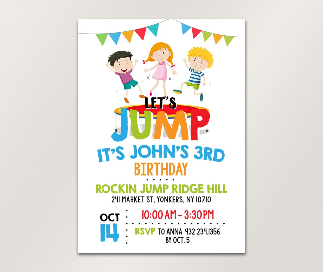 Jump Invitation Trampoline Birthday Invitation Bounce House Invitation ...