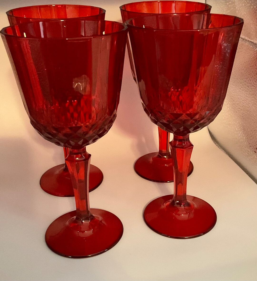Red Crystal Wine Glasses, Holiday Red Barware, Set of 4 - Etsy