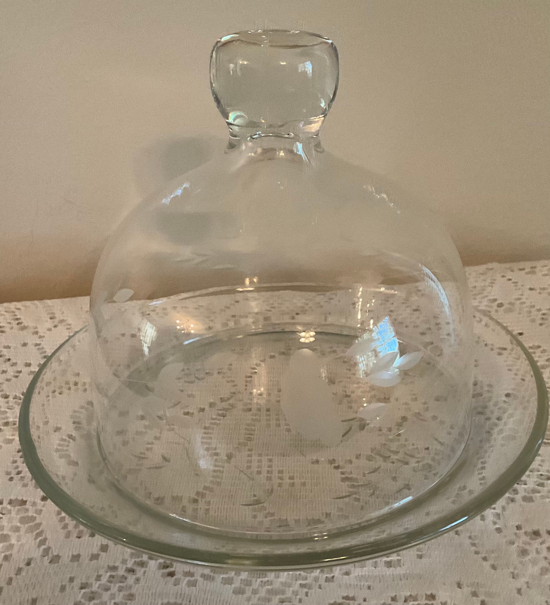 Princess House Heritage Etched Butter Server, Cheese Ball Dish Dome ...