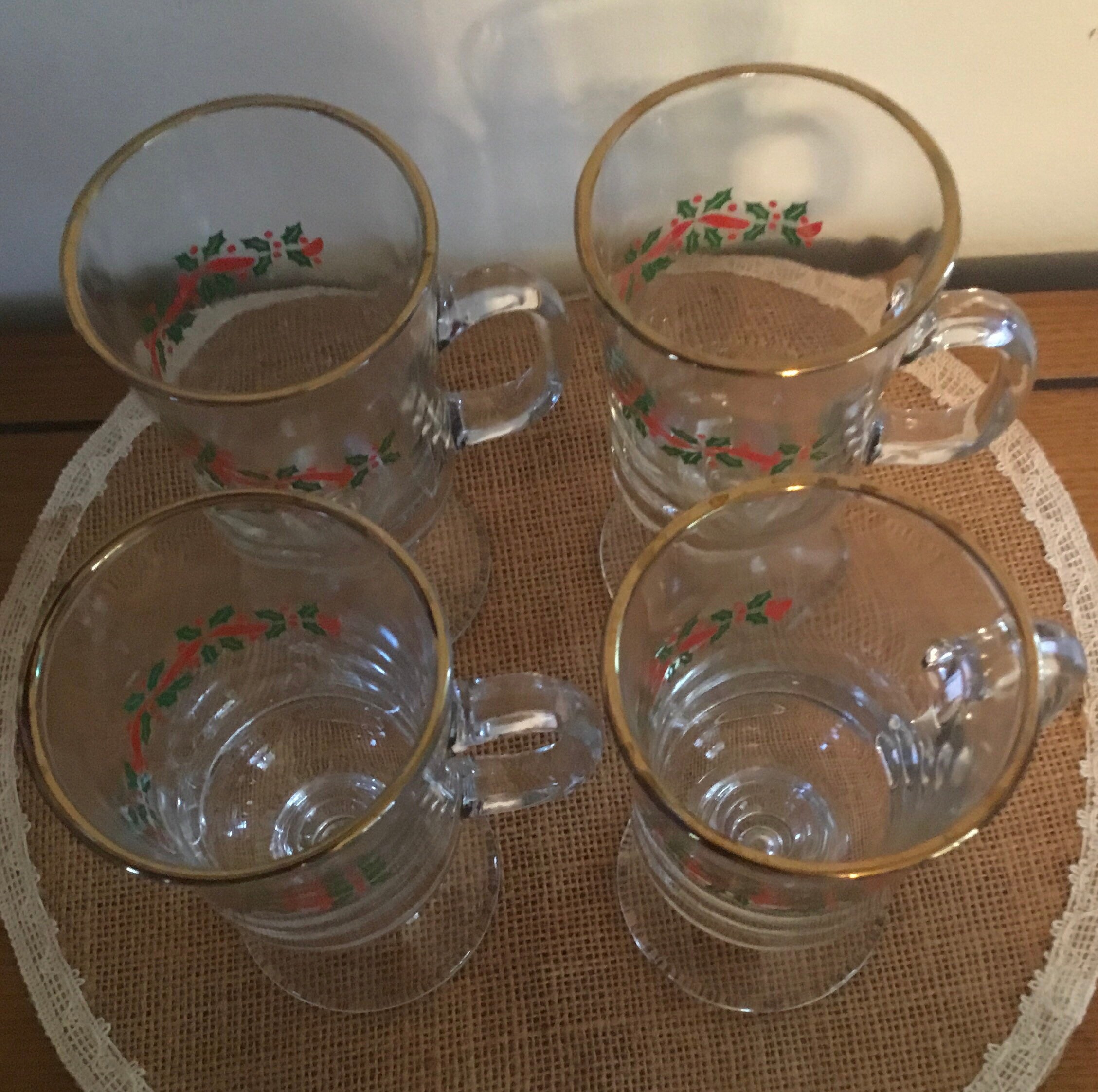 Arbys Holly Berry Irish Mugs, Egg Nog, Punch Mugs, Gold Rim Set of 4 ...