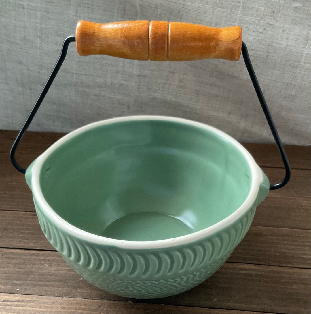 Green Pottery Crock Bowl With Wire Bail Handle - Etsy