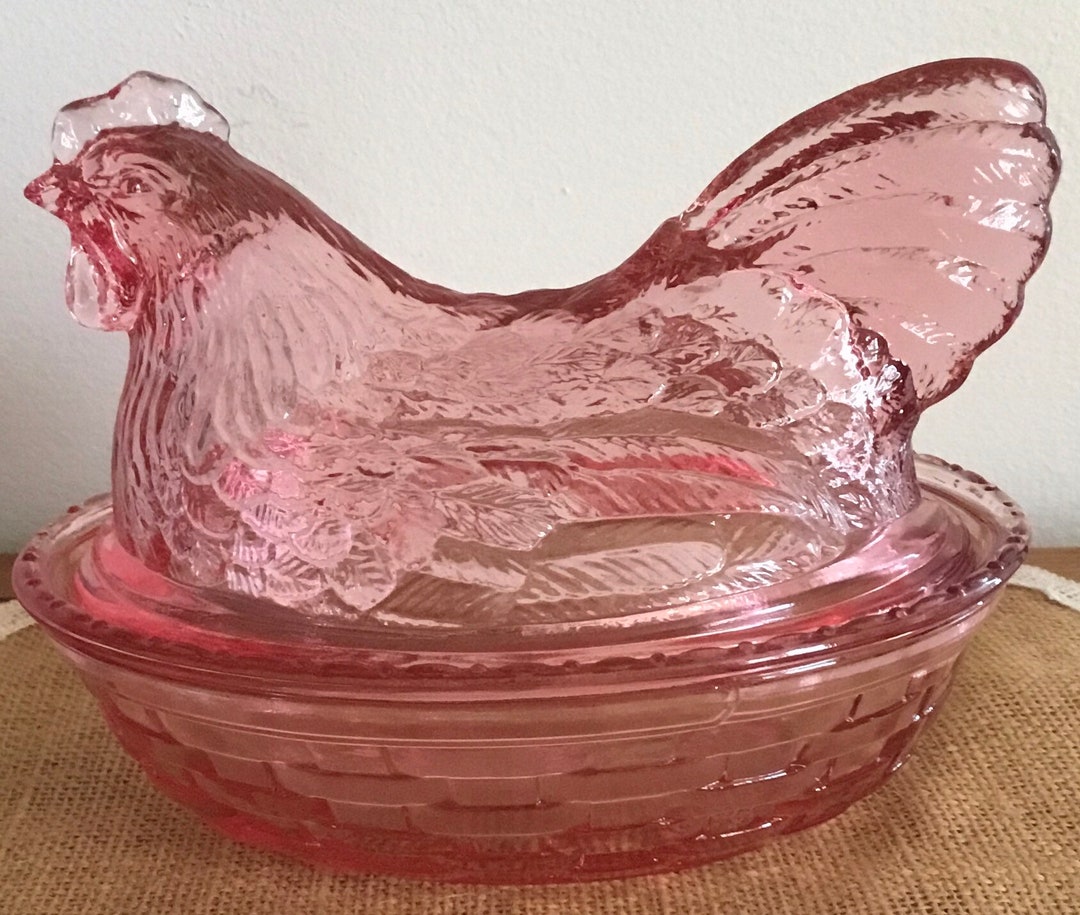 Longaberger Pink Glass Hen Dish, Candy Dish - Etsy