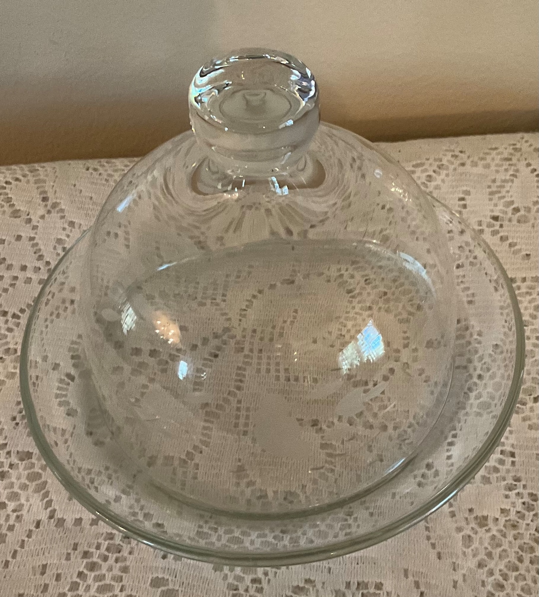 Princess House Heritage Etched Butter Server, Cheese Ball Dish Dome ...