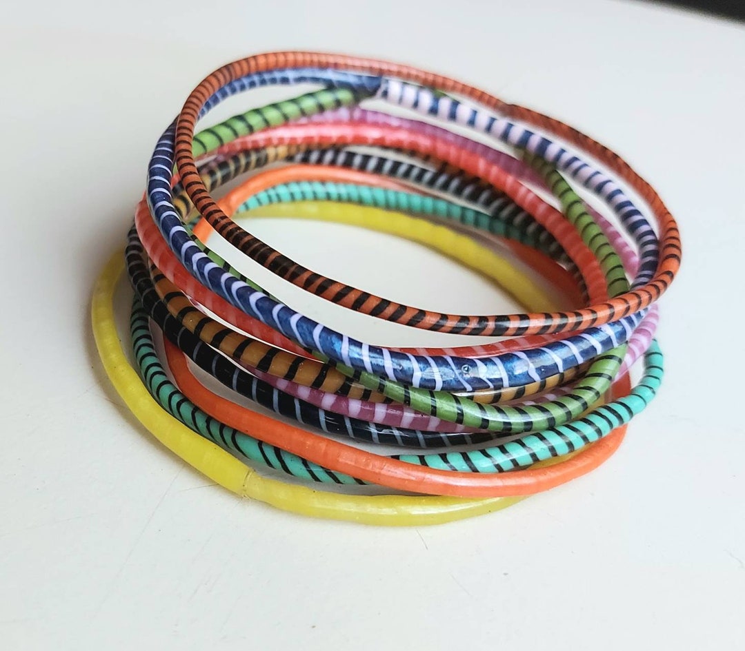 10 Rainbow Old Flip Flop Bangles, Reclaimed Rubber Bangles Handmade in ...
