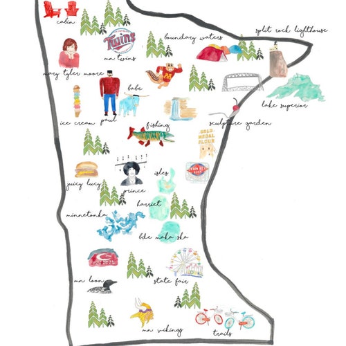 Illustrated Minneapolis Minnesota Art Print Cute Minneapolis - Etsy