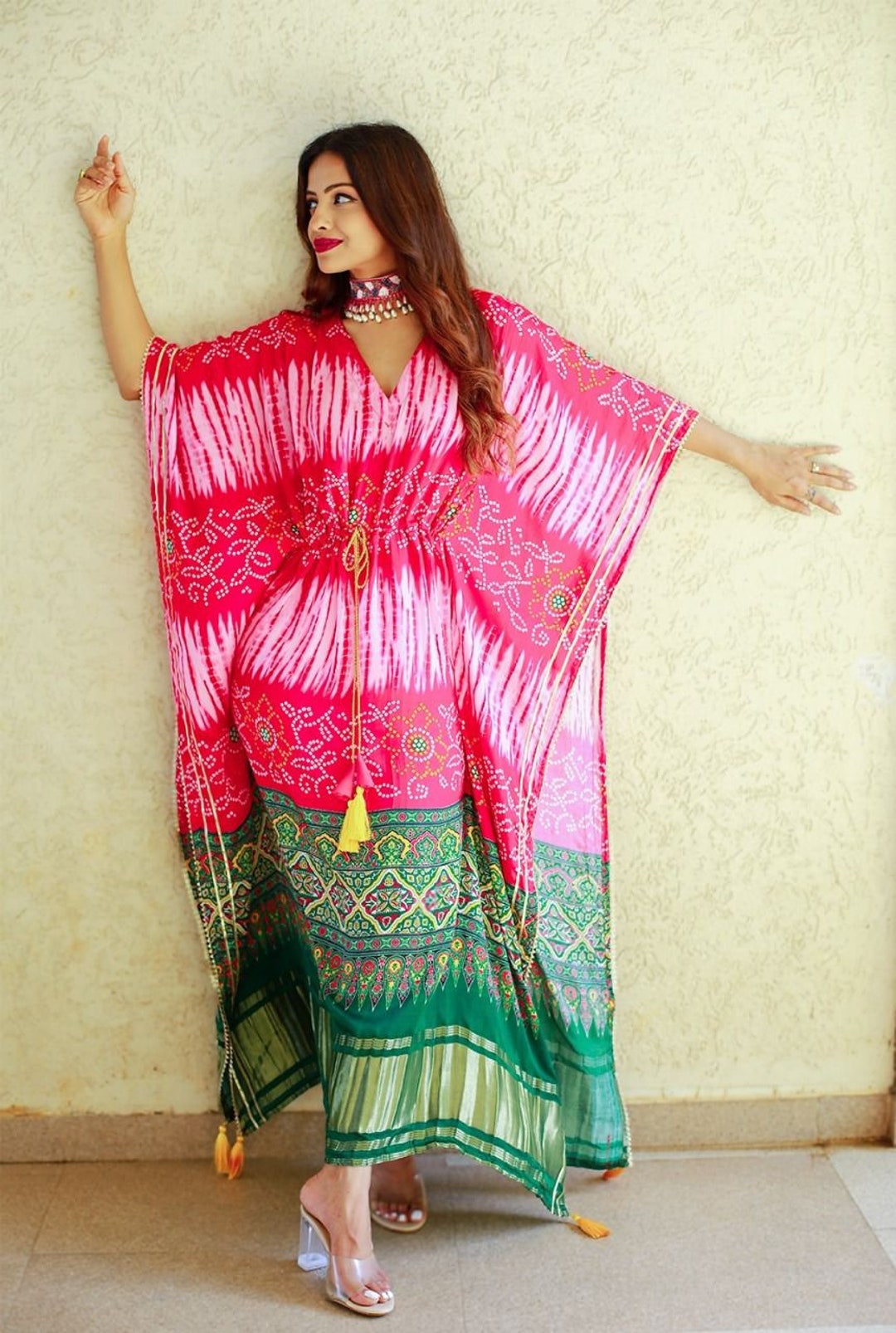 Indian Designer Kaftan Bandhej Kaftan Kurti Long Kaftan for - Etsy