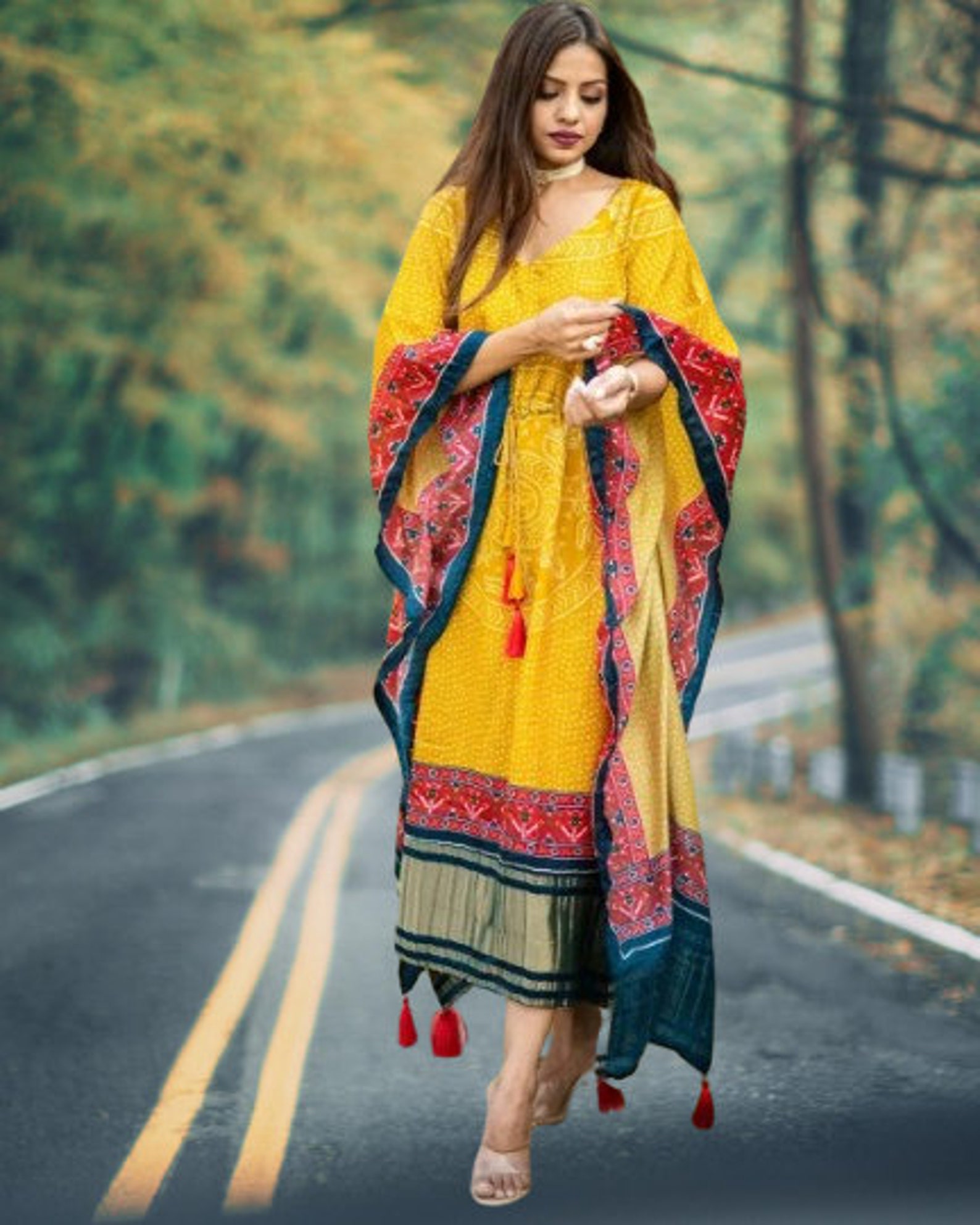 Indian Bandhej Satin Kaftan Kurti With Dori Zumka | Beachwear Kaftan - Etsy