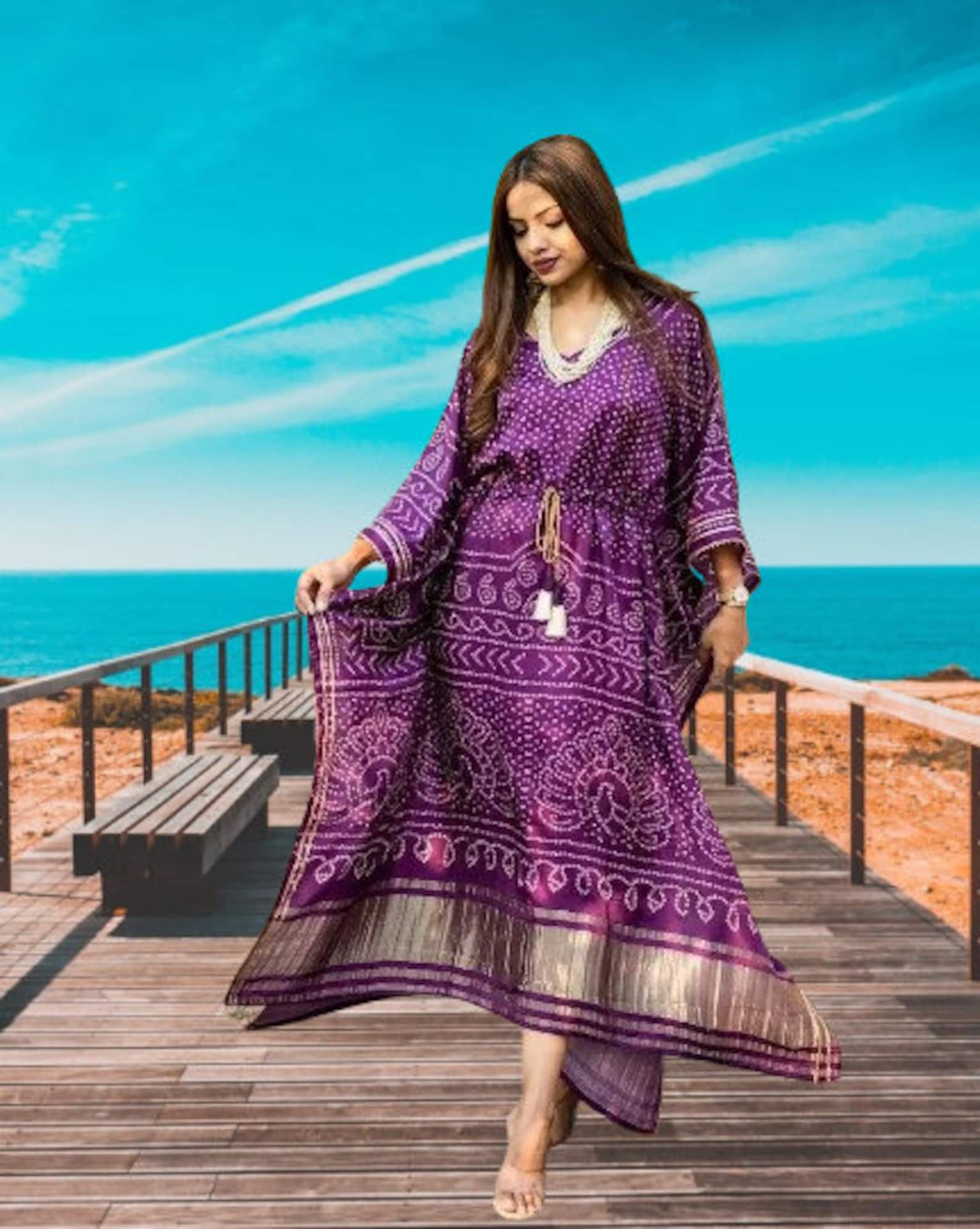 Indian Designer Kaftan, Bandhej Kaftan Kurti, Long Kaftan for Women ...