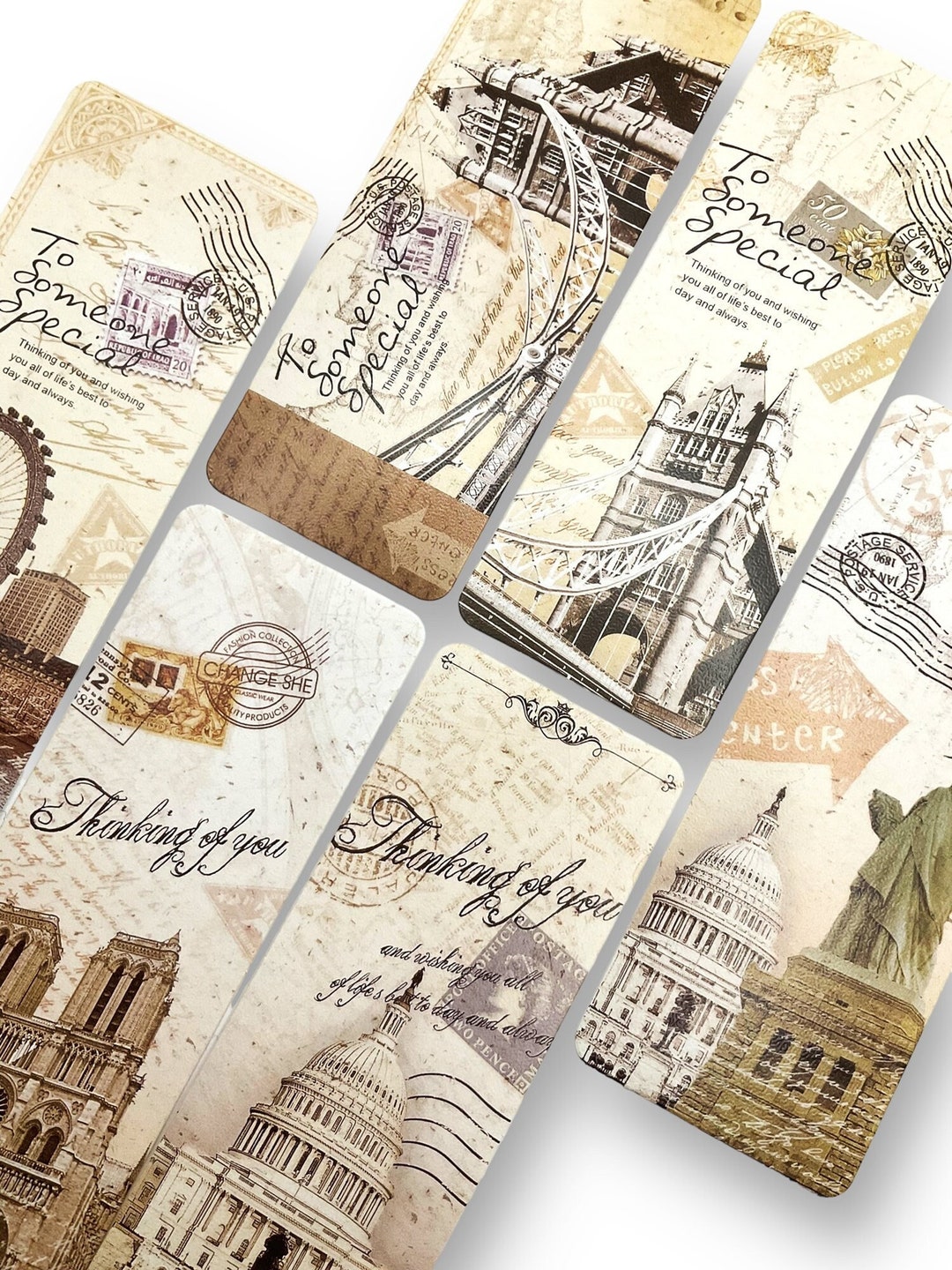 Vintage Bookmarks, Famous Landmarks, Vintage Style, Bookmark, Set of 6 ...