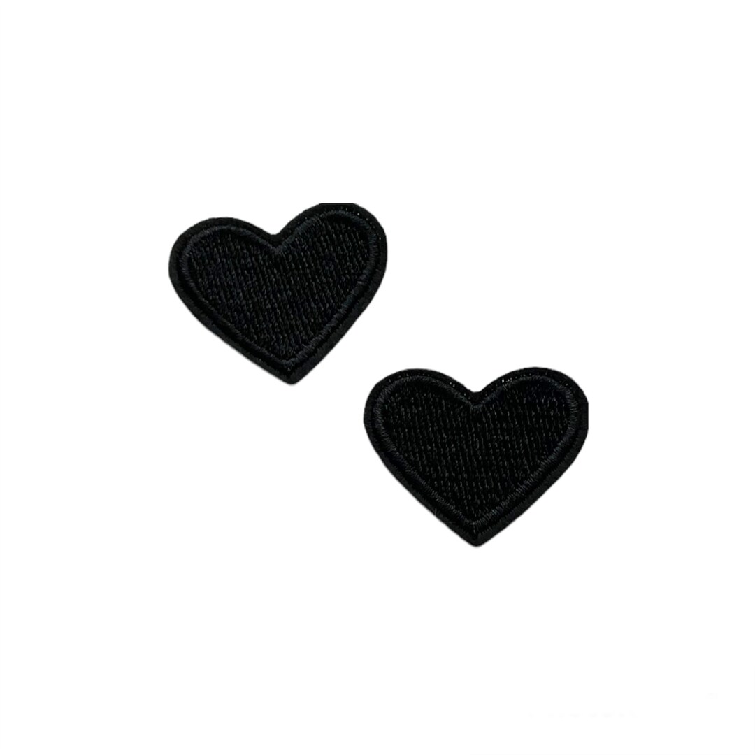 Tiny Heart, Set of 2, Iron On, Black Heart, Applique Patch, Heart Patch ...