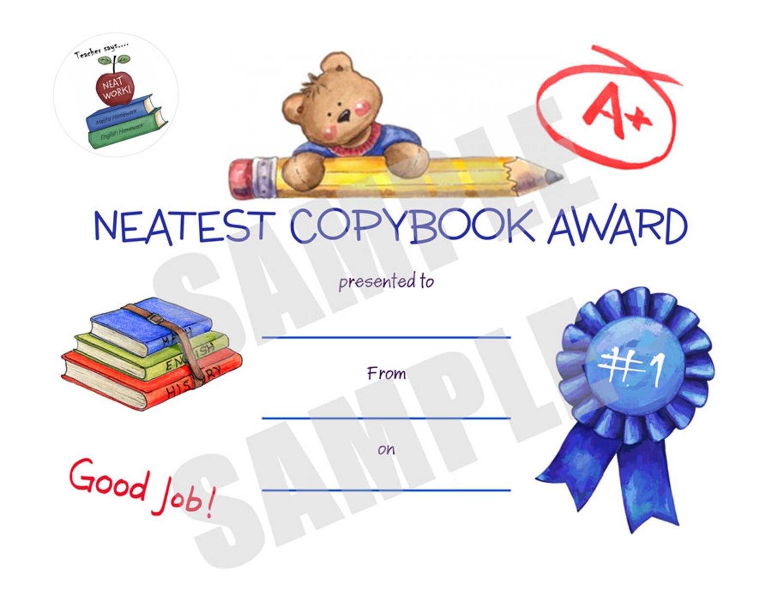 Teacher Certificate, Neatest Copybook, Kids Award, PDF Download, Print ...