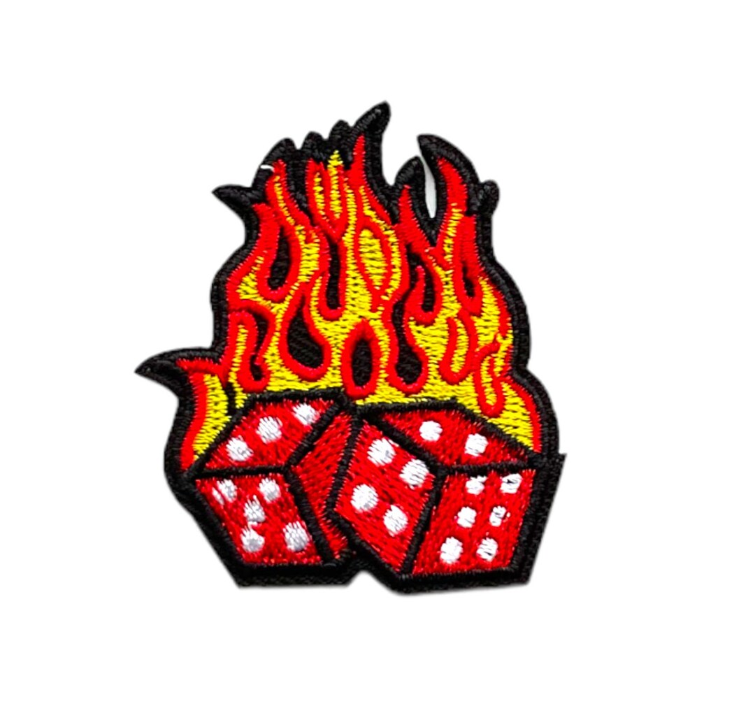 Dice, Fiery Dice, Iron on Patch, Dice Patch, Hot Dice, Red Dice, Embroidery Patch, Fire Patch ...
