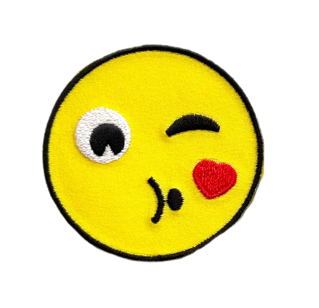 Smiley, Emoji, Iron On, Kissy Face Emoji, Embroidery Patch, Emoji Patch ...