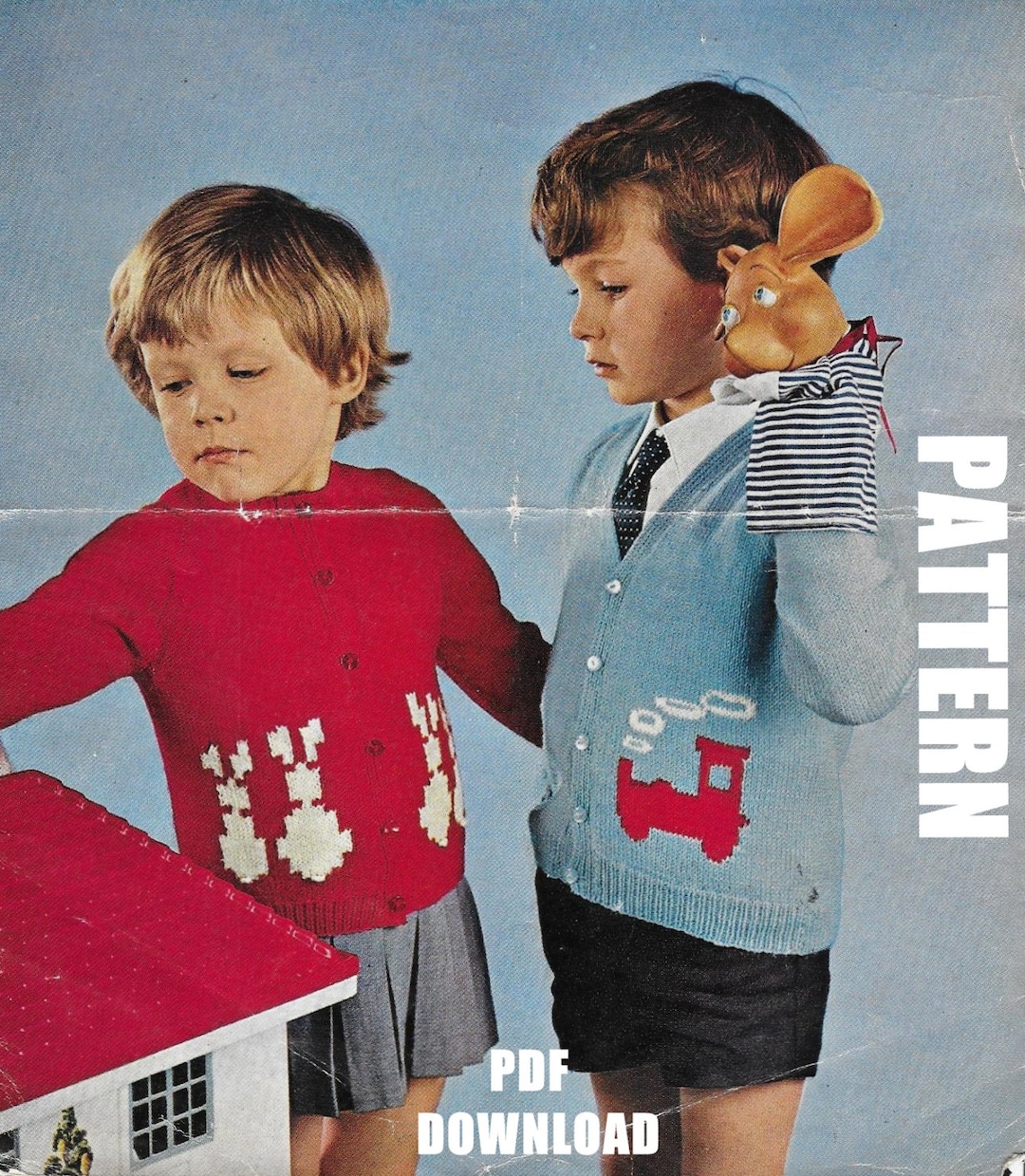 Children's Knitting Pattern, Train Motif, Rabbit Motif, Knitted ...