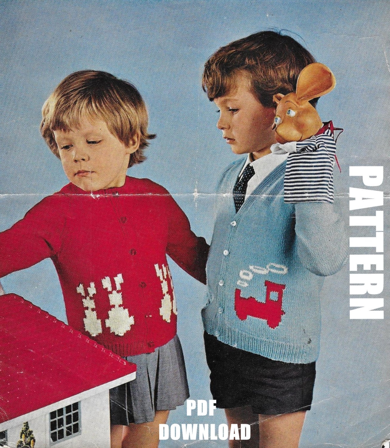 Children's Knitting Pattern Train Motif Rabbit Motif | Etsy