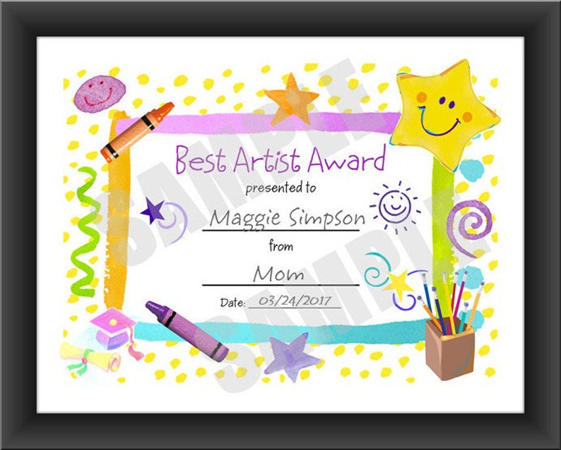 Certificate for Kids, Best Artist Certificate, PDF Download, Print Your ...