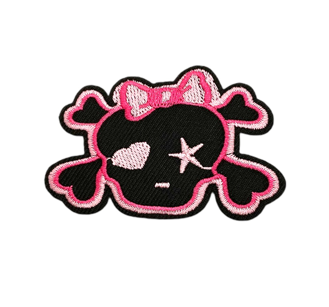 Skull Patch, Pink Skull, Iron On, Skull With Bow, Pink and Black Patch ...