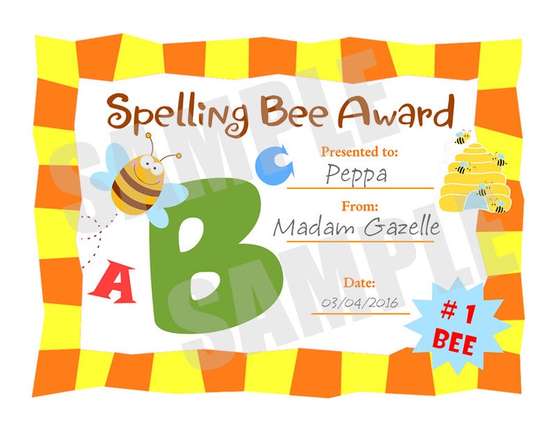 Spelling Bee Award Certificate Template