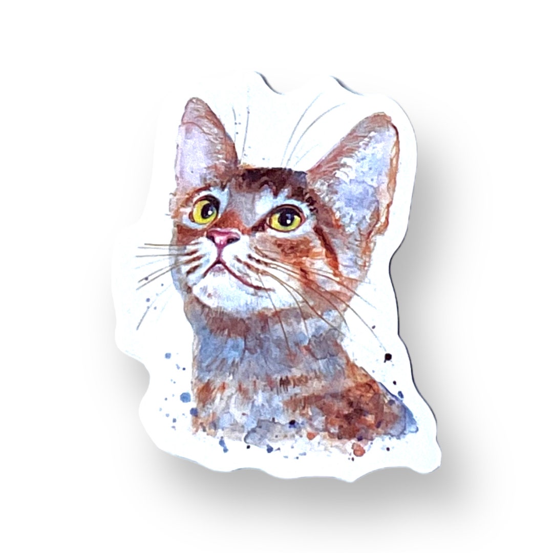 Gazing Tabby Cat, Laptop Sticker, Cat Sticker, Tabby Cat, Water Bottle ...