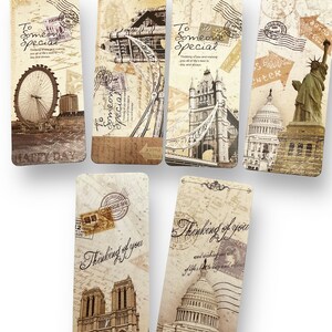 Vintage Bookmarks, Famous Landmarks, Vintage Style, Bookmark, Set of 6 ...