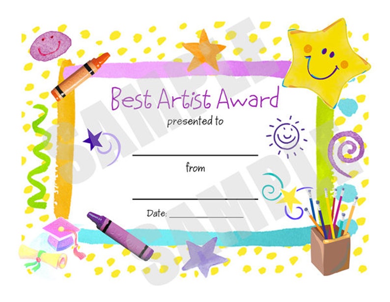 Certificate for Kids, Best Artist Certificate, PDF Download, Print Your ...