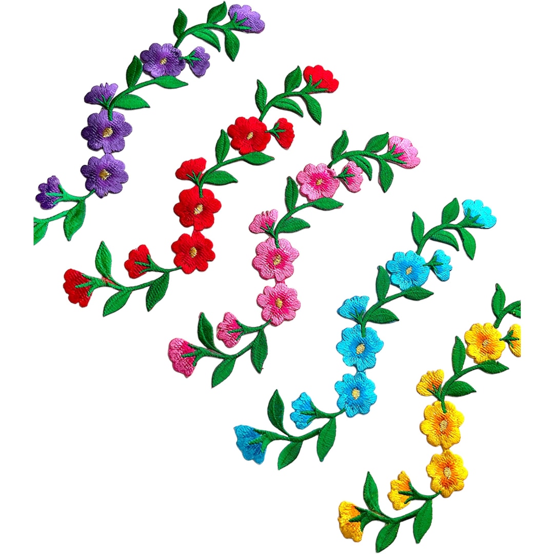 Flower Garlands, Iron on Patches, Flower Patches, Colorful Flowers ...