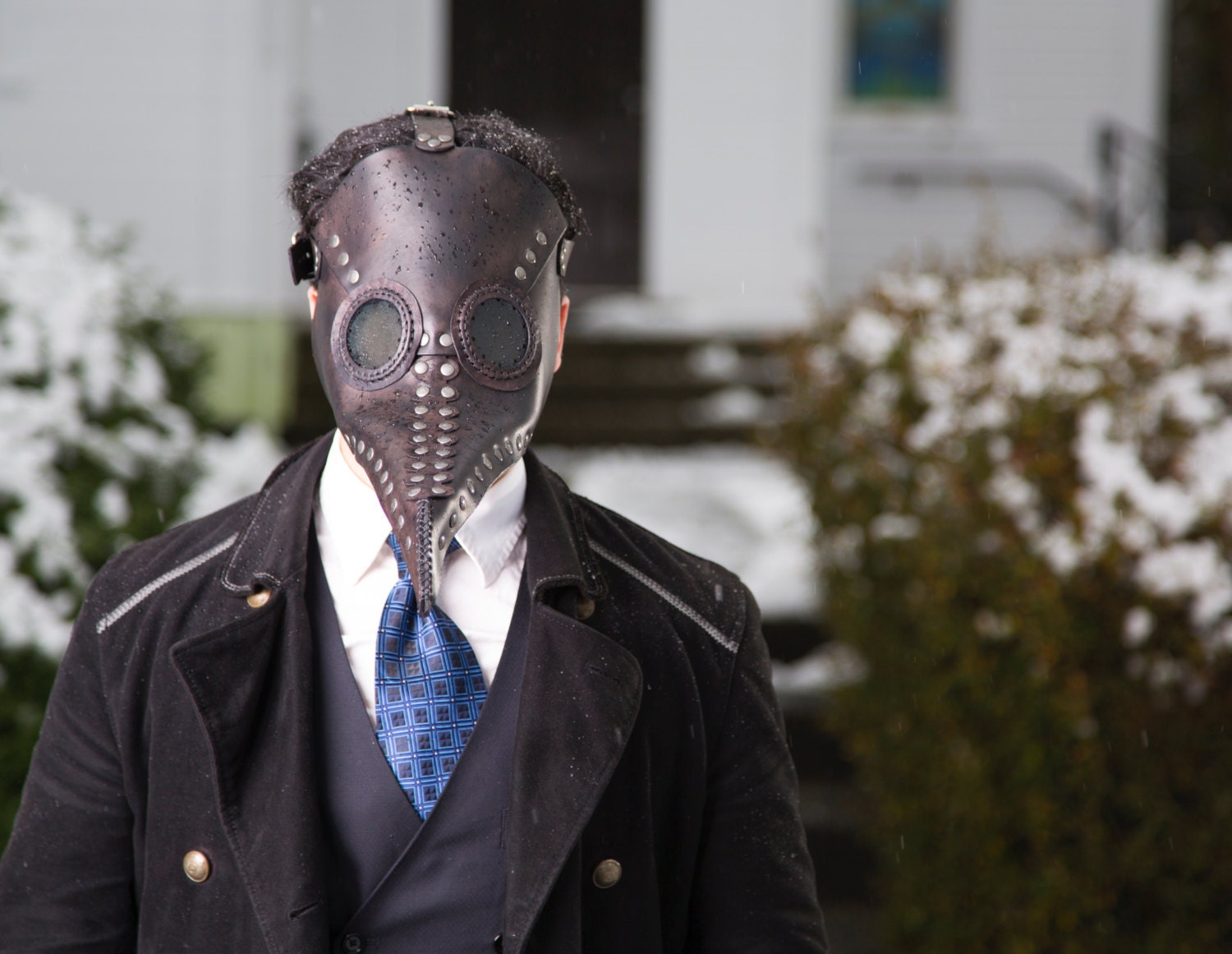 Plague Doctor Mask Black leather raven mask steampunk | Etsy