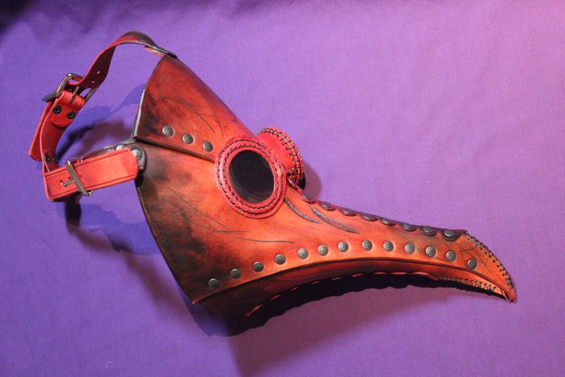 Plague Doctor Mask in Red Leather - Steampunk Inspired - Plague Doctor ...