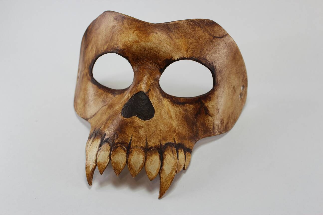 Skull Mask in Brown Leather Demon Human Skull Reaper Death | Etsy