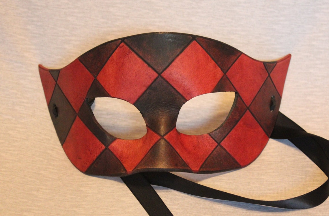 Men's Masquerade Domino Mask Black and Red Checkered - Etsy