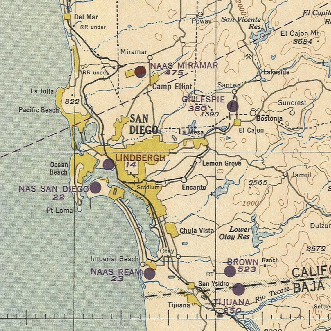 1950 San Diego and Los Angeles California Air Force Map | Etsy
