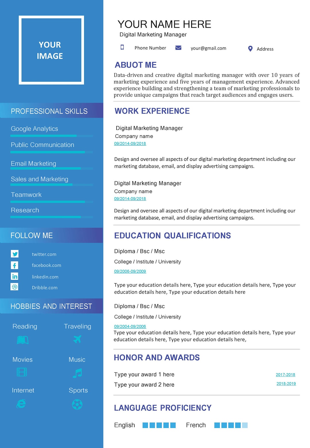 Resume Template for Fresher Resume Template Word for College, Resume ...